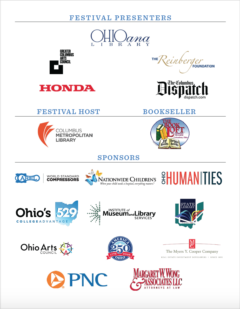 2024 Book Festival Sponsors & Partners - Ohioana Library